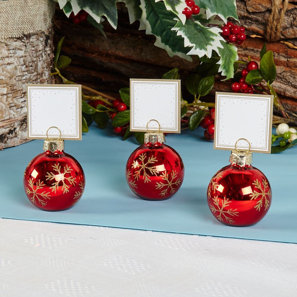 6 BAUBLE PLACE CARD HOLDERS OR 10 PLACE CARDS CHRISTMAS TABLE NAME 