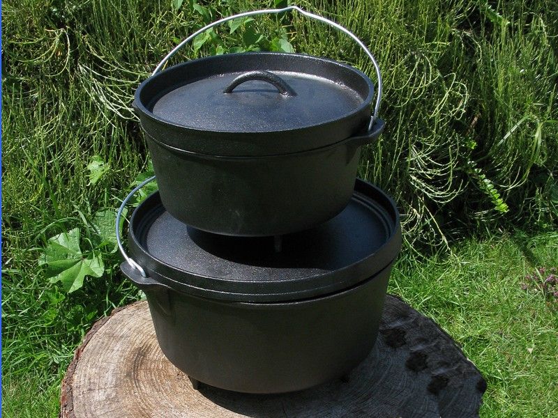 Seasoned 8 Ltr 4 Ltr Dutch Oven Set Bushcraft Cooking Ebay