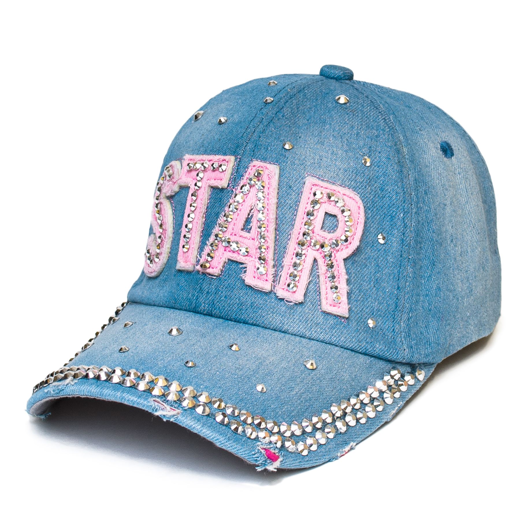 Denim Baseball Cap With Rhinestones