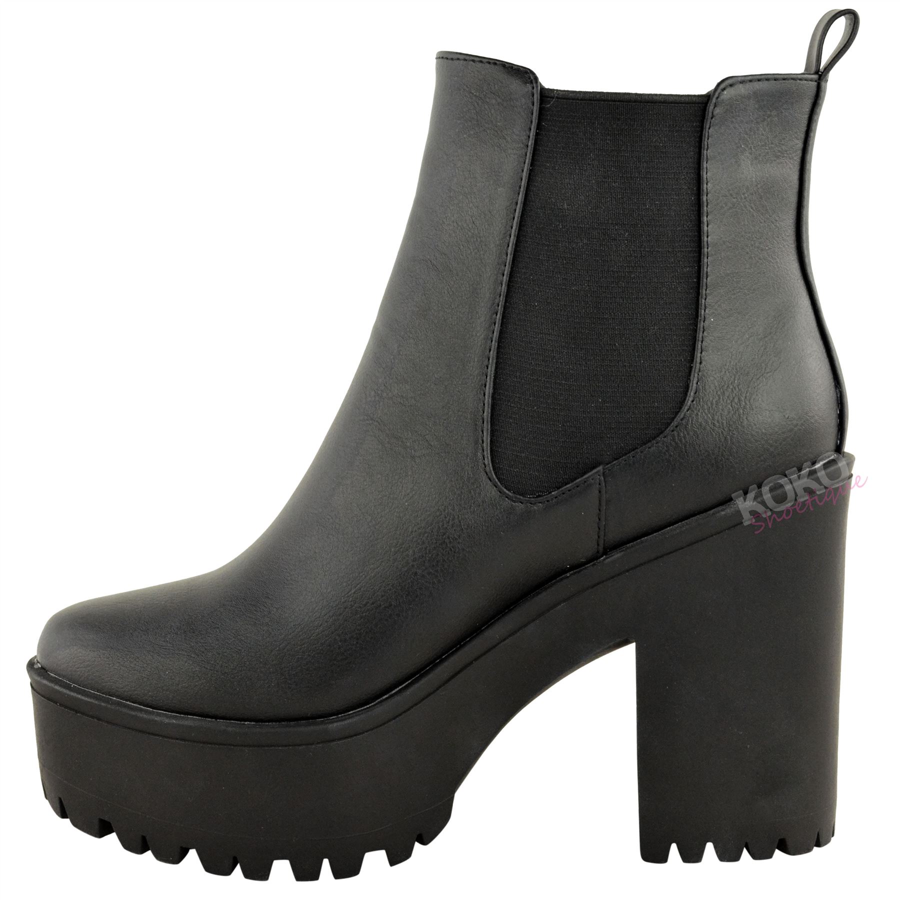 Damen Chelsea Boots Hoher Blockabsatz And Plateau Sohle Mit Rillen Ebay