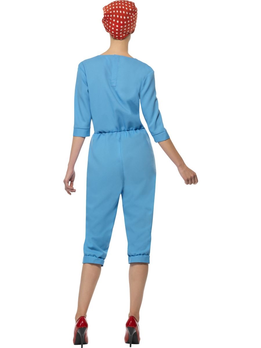 Ladies 1940s Blue Factory Girl Worker Fancy Dress Costume Ww2 Wartime