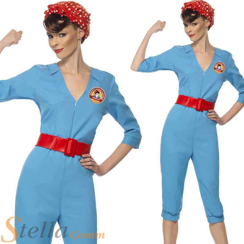 Ladies 1940s Blue Factory Girl Worker Fancy Dress Costume Ww2 Wartime