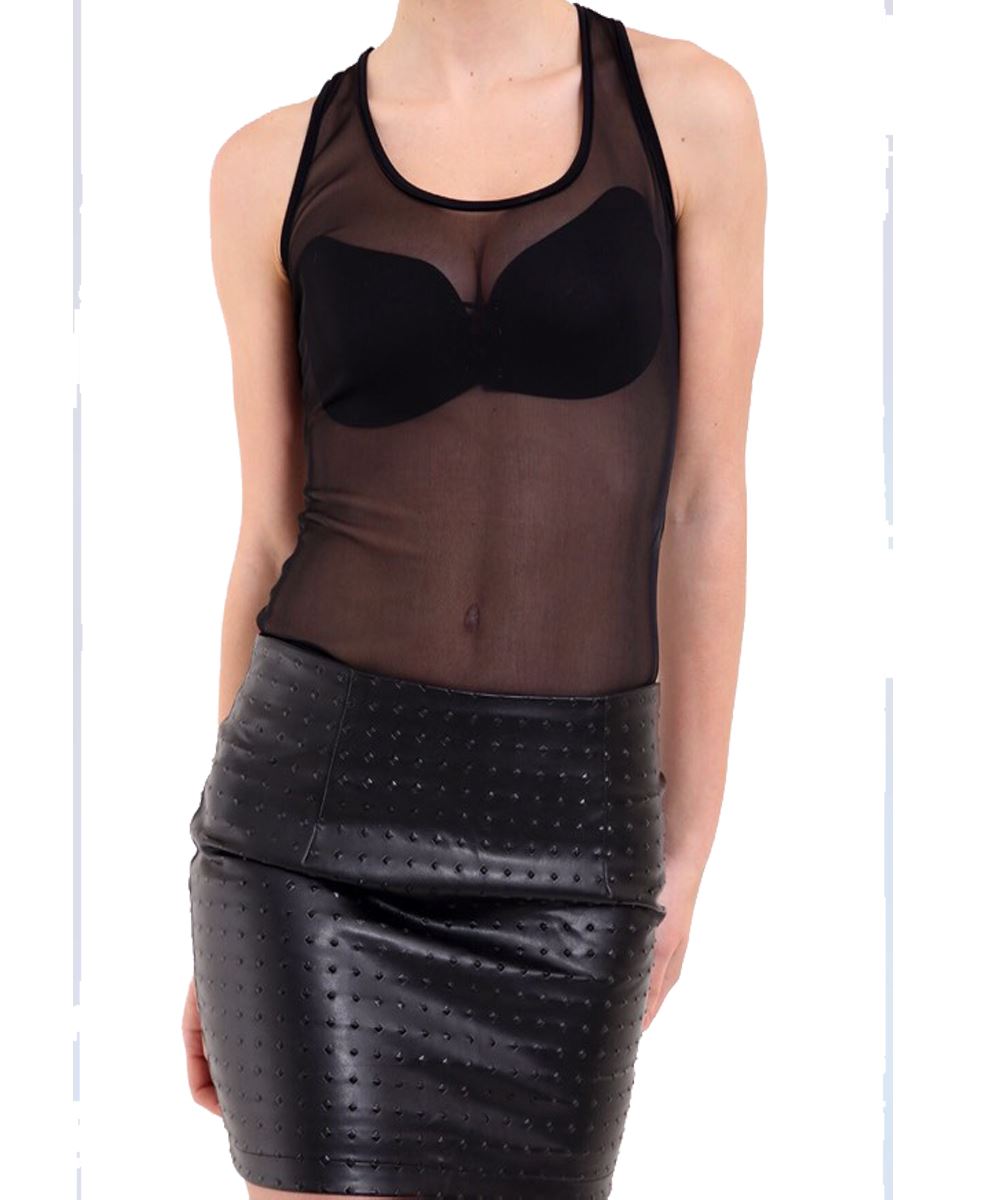New Ladies Sleeveless Muscle Racer Back Stretchy Mesh Bodysuit Leotard