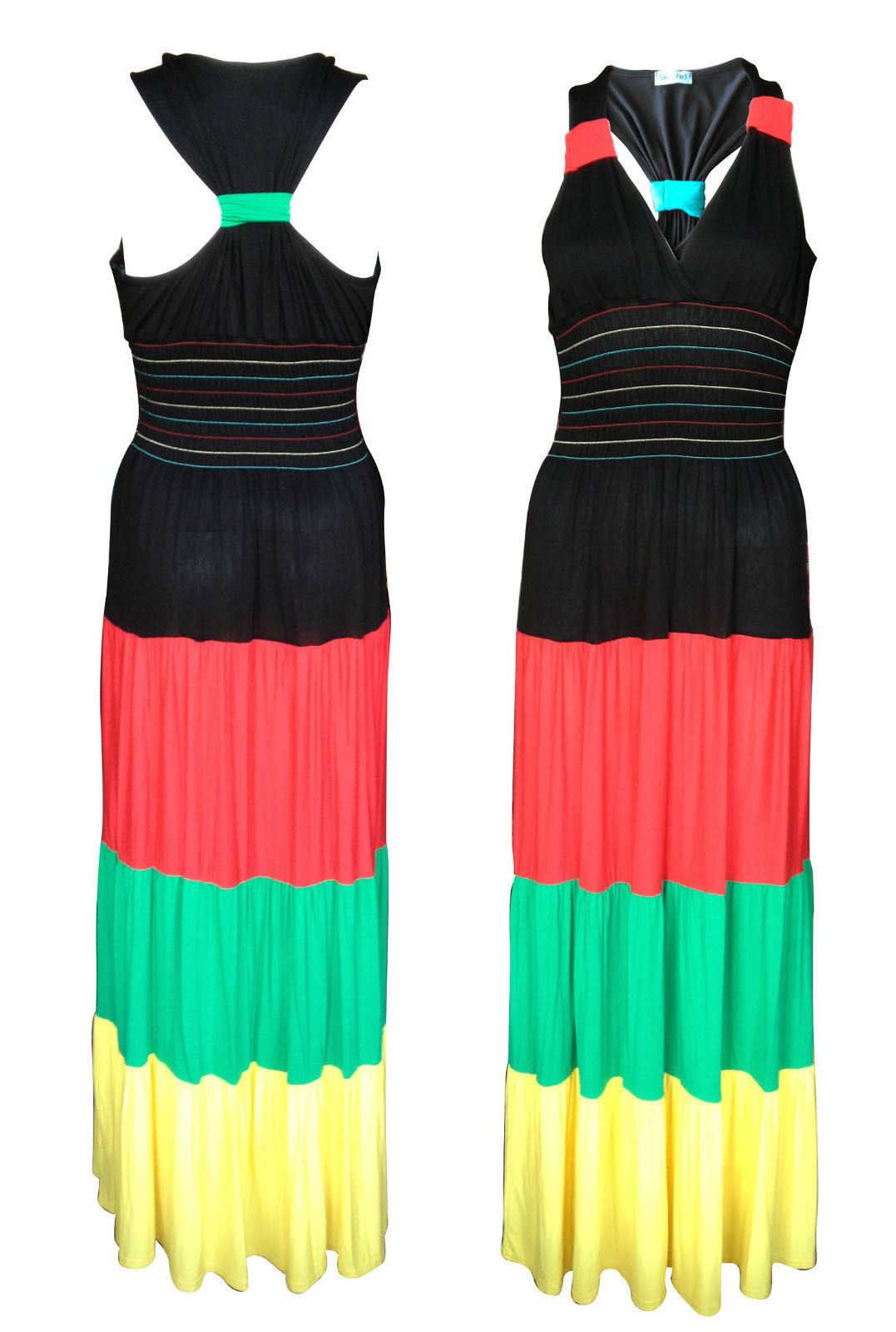 New Womens Jamaican Flag Print Maxi Waist Knot Back Maxi Dress Ebay