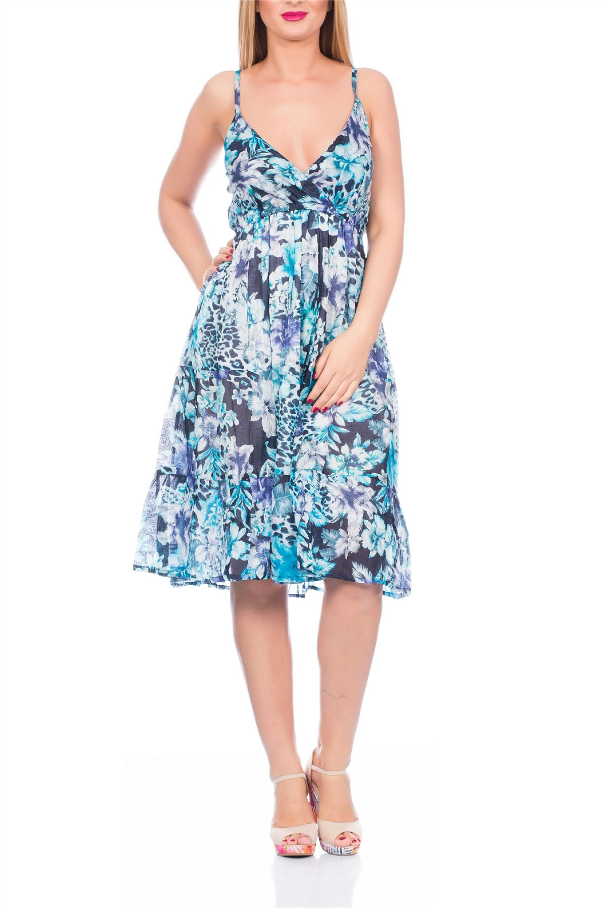 Uk Womens Holiday Ladies Short Knee Length Summer Beach Dress Cotton