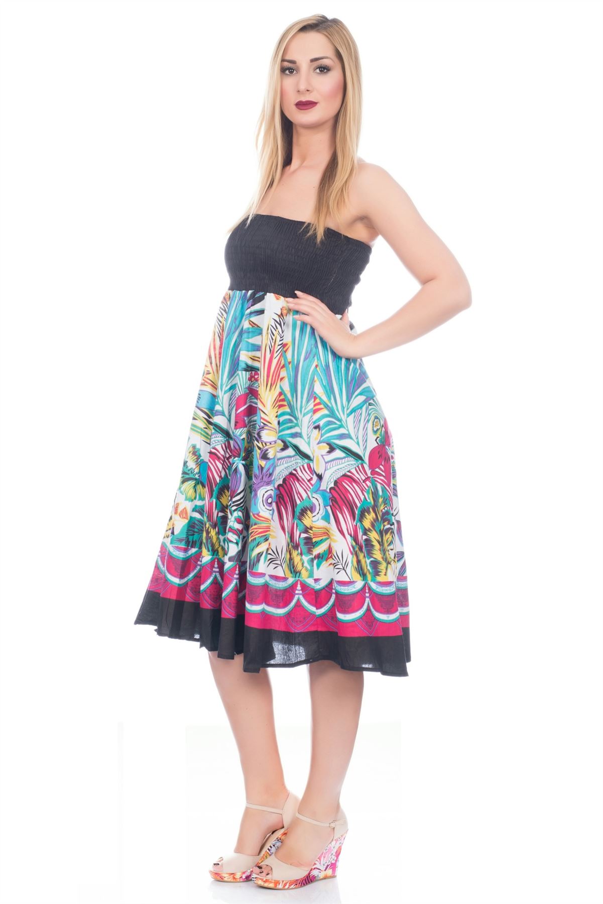 Uk Womens Holiday Ladies Short Knee Length Summer Beach Dress Cotton