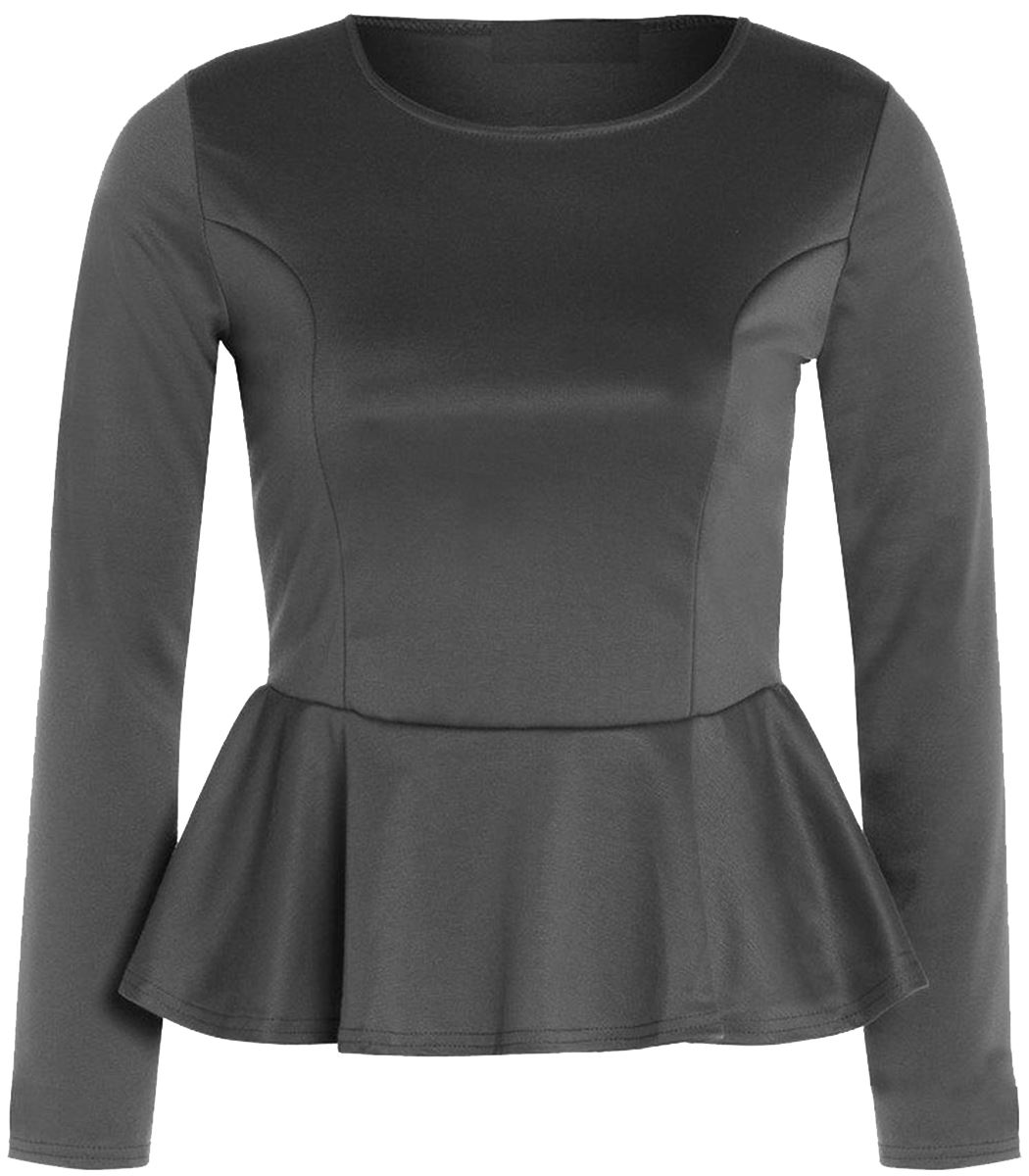 New Womens Plus Size Crop Waist Frill Peplum Tops Long Sleeve Skater