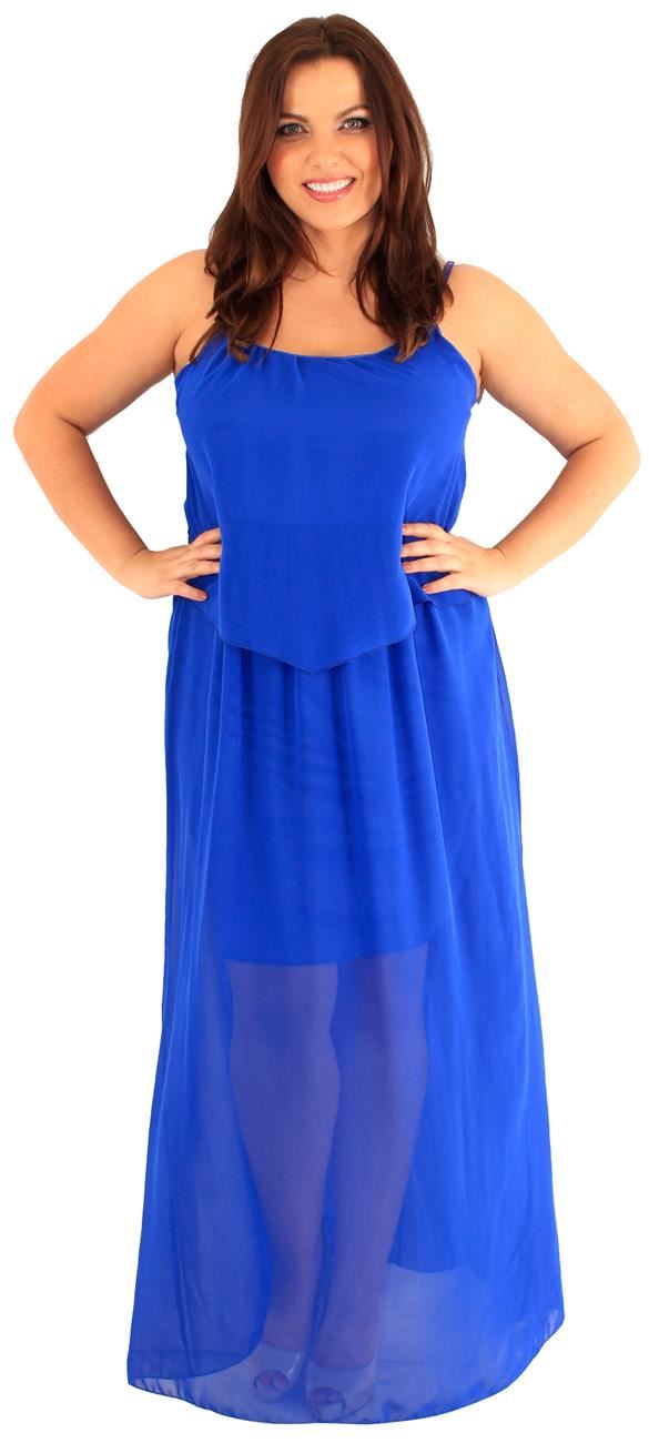 New Womens Plus Size Two Layered Chiffon Strappy Long Lined Maxi Dress