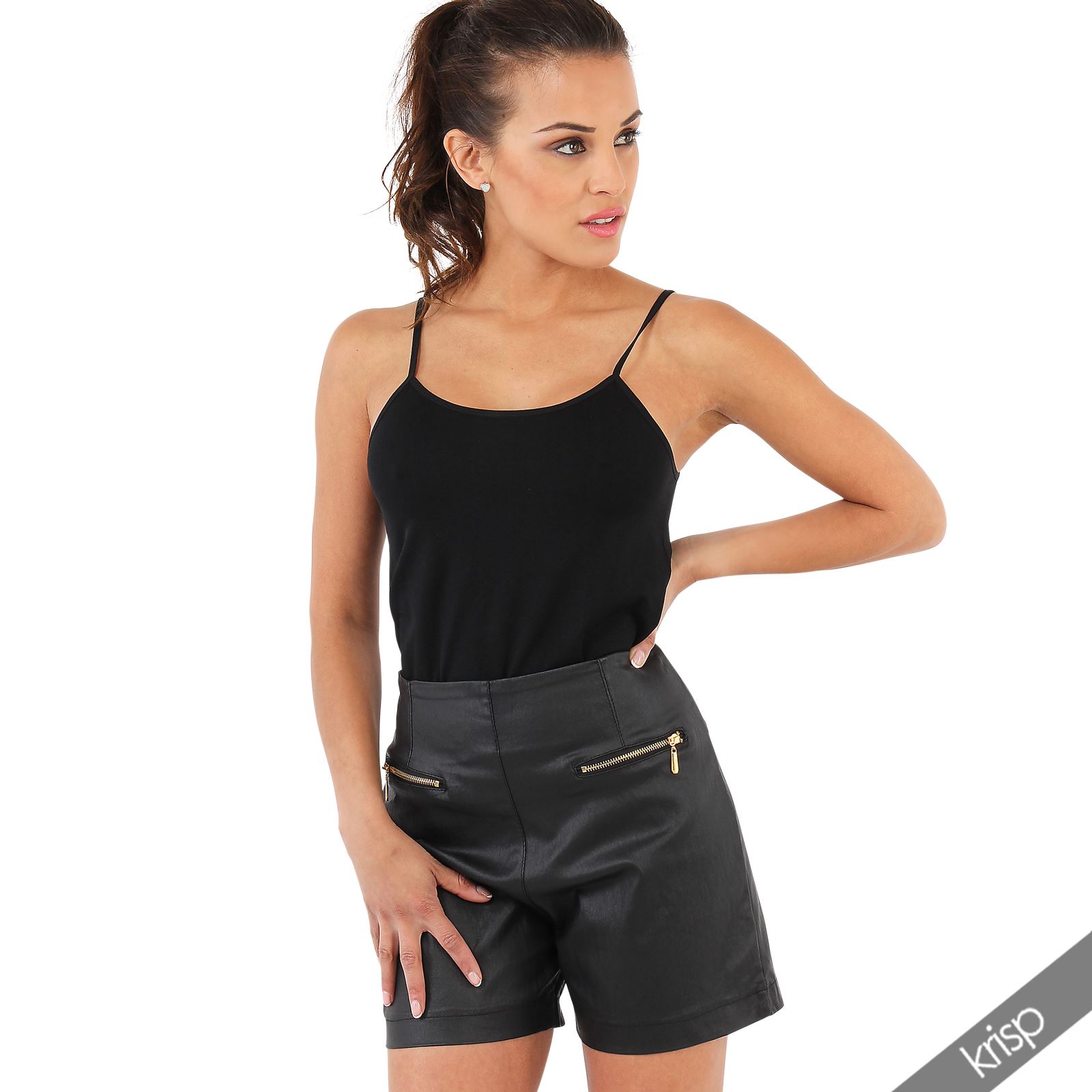 Womens Sexy High Waist Pu Leather Hot Pants Stretch Bodycon Summer