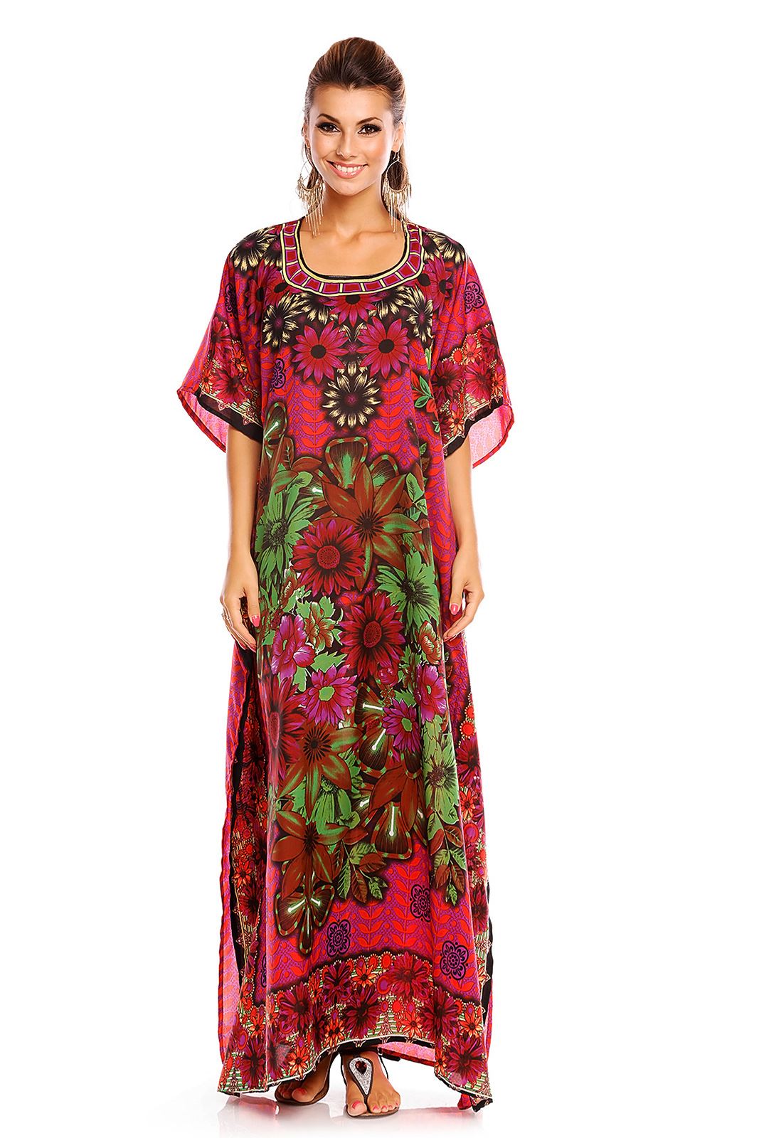 Ladies Floral Oversized Maxi Kimono Kaftan Tunic Kaftan Dress Plus Size