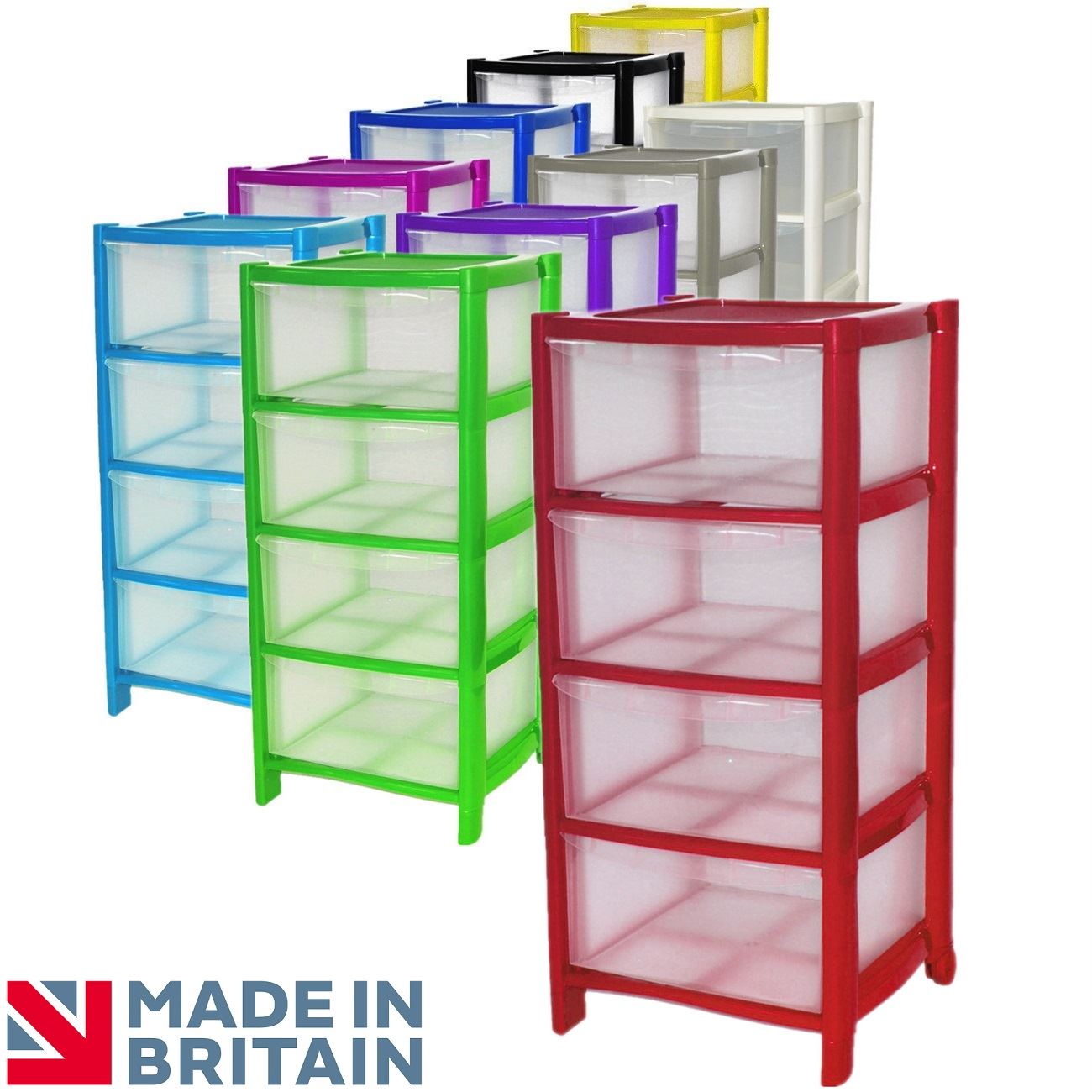 4 Drawer Plastic Large Tower Storage Drawers Chest Organiser Unit With