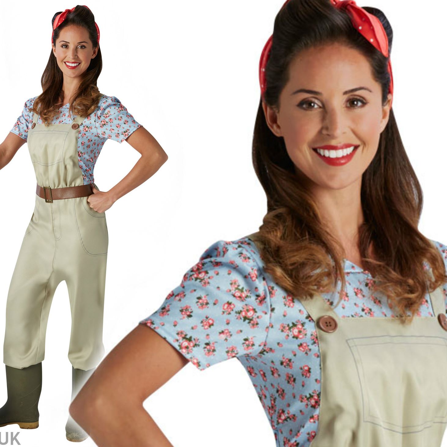 Ladies Land Girl World War Army Outfit Ww2 1940s Fancy Dress Costume